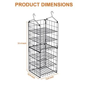 Glolaurge 6 Tier Hanging Closet Organizer and Storage, Closet Hanging Shelves with 2 Hooks, Metal Closet Shelf Organizer for Clothing, Sweaters, Handbags