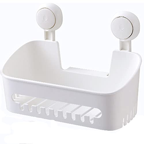 Plastic Shower Caddy Suction Cup Shower Organizer Basket Bath Shelf, Strong Suction Power Bathroom Caddies with Fence Hooks, Kitchen Rack, Waterproof, Oilproof, Reusable, for Shampoo, Gel