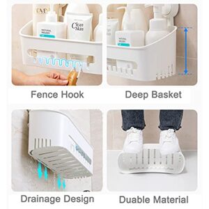 Plastic Shower Caddy Suction Cup Shower Organizer Basket Bath Shelf, Strong Suction Power Bathroom Caddies with Fence Hooks, Kitchen Rack, Waterproof, Oilproof, Reusable, for Shampoo, Gel