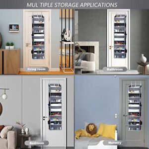 TAHAVICE Upgraded Over the Door Organizer Storage Transparent Window Storage Pockets with 3 Metal Hooks, Multifunctional Over The Door Hanging Closet Organizer with 5 Pockets,10 Mesh Pockets(Grey)