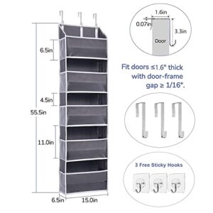 TAHAVICE Upgraded Over the Door Organizer Storage Transparent Window Storage Pockets with 3 Metal Hooks, Multifunctional Over The Door Hanging Closet Organizer with 5 Pockets,10 Mesh Pockets(Grey)