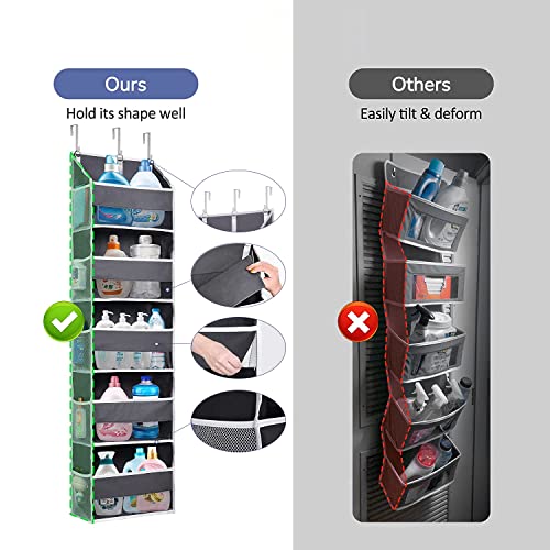 TAHAVICE Upgraded Over the Door Organizer Storage Transparent Window Storage Pockets with 3 Metal Hooks, Multifunctional Over The Door Hanging Closet Organizer with 5 Pockets,10 Mesh Pockets(Grey)