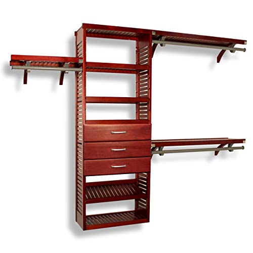 John Louis Home 12in. Deep Solid Wood Closet Organizer with 3 Drawers (6in. Deep) - Red Mahogany Finish