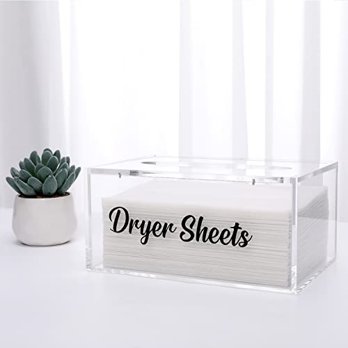 Dryer Sheet Holder, Acrylic Dryer Sheet Dispenser with Hinged Lid, Laundry Room Organization & Decor Box, Container Storage for Fabric Softener Sheets - Clear