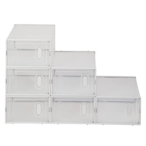 Kcelarec Shoe Storage Box, Clear Plastic Stackable Shoe Organizer for Closet, Space Saving Foldable Shoe Sneaker Containers Bins Holders (6 Pack)