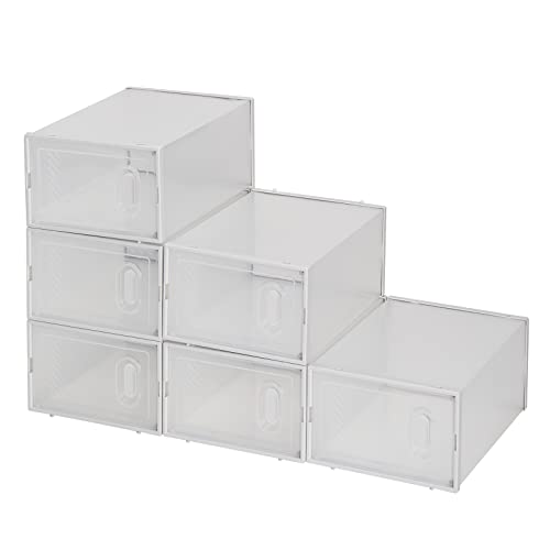 Kcelarec Shoe Storage Box, Clear Plastic Stackable Shoe Organizer for Closet, Space Saving Foldable Shoe Sneaker Containers Bins Holders (6 Pack)