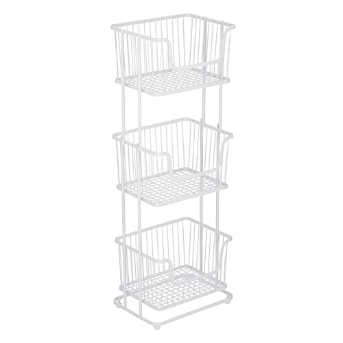 mDesign Tall 3 Basket Tiered Bathroom Holder, Metal Wire Floor Stand Storage Layered Rack with Three Tier Storage Shelving Bathroom Organizer Bins for Bath Towels, Hand Soap, and Toiletries - White