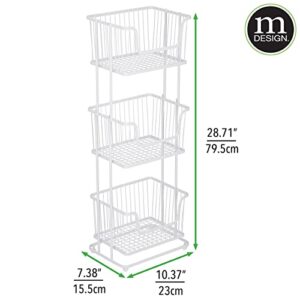 mDesign Tall 3 Basket Tiered Bathroom Holder, Metal Wire Floor Stand Storage Layered Rack with Three Tier Storage Shelving Bathroom Organizer Bins for Bath Towels, Hand Soap, and Toiletries - White