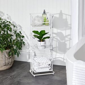 mDesign Tall 3 Basket Tiered Bathroom Holder, Metal Wire Floor Stand Storage Layered Rack with Three Tier Storage Shelving Bathroom Organizer Bins for Bath Towels, Hand Soap, and Toiletries - White