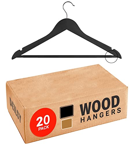 Black Wooden Hangers Heavy Duty Suit Hangers with 360° Swivel Hook Wood Hangers Fancy Hangers Clothes Hanger Perfect for Shirt, Coat, Suit, Jacket, Skirts, Pants Hangers Pack of 20