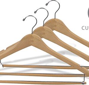 The Great American Hanger Company Curved Wood Suit Hanger w/Locking Bar, Box of 100 17 Inch Hangers w/Natural Finish & Chrome Swivel Hook & Notches for Shirt Dress or Pants