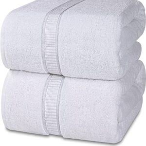 Utopia Towels Bundle Pack of 600 GSM Bath Sheet Set (2-Pack) and Banded Bath Mats (2-Pack) – 100% Ring-Spun Cotton – Highly Absorbent – Soft & Luxurious – White