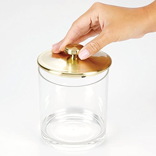 mDesign Small Modern Apothecary Storage Organizer Canister Jars - Acrylic Containers for Bathroom, Organization Holder for Vanity, Counter, Makeup Table, Lumiere Collection, 2 Pack, Clear/Soft Brass