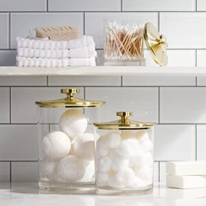 mDesign Small Modern Apothecary Storage Organizer Canister Jars - Acrylic Containers for Bathroom, Organization Holder for Vanity, Counter, Makeup Table, Lumiere Collection, 2 Pack, Clear/Soft Brass