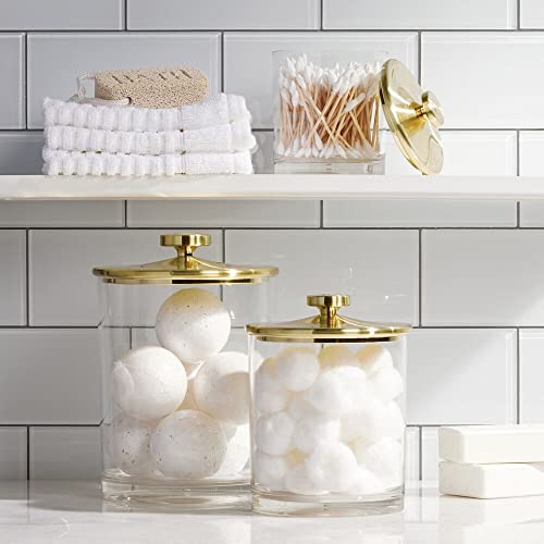 mDesign Small Modern Apothecary Storage Organizer Canister Jars - Acrylic Containers for Bathroom, Organization Holder for Vanity, Counter, Makeup Table, Lumiere Collection, 2 Pack, Clear/Soft Brass