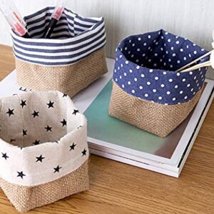 Foraineam 6 Pack Mini Hanging Storage Bag Cotton Linen Decorative Wall-Hanging Basket Organizer Collapsible Box Bin Bags for Wall Door Closet