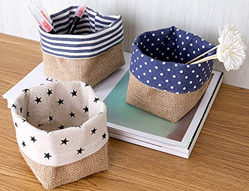 Foraineam 6 Pack Mini Hanging Storage Bag Cotton Linen Decorative Wall-Hanging Basket Organizer Collapsible Box Bin Bags for Wall Door Closet