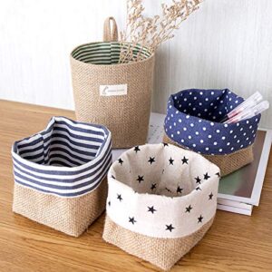 Foraineam 6 Pack Mini Hanging Storage Bag Cotton Linen Decorative Wall-Hanging Basket Organizer Collapsible Box Bin Bags for Wall Door Closet