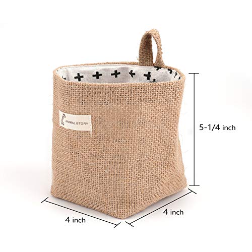 Foraineam 6 Pack Mini Hanging Storage Bag Cotton Linen Decorative Wall-Hanging Basket Organizer Collapsible Box Bin Bags for Wall Door Closet