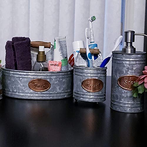 KOTINARA Rustic Bathroom Caddy Countertop - Farmhouse Bath Caddy - Galvanized Bathroom Caddy - A Perfect Farmhouse Bathroom Decor for your Home.