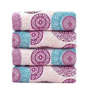 pidada hand towels set of 4 ethnic paisley pattern 100% cotton decorative towel for bathroom 13 x 29.5 inch (purple colorful)