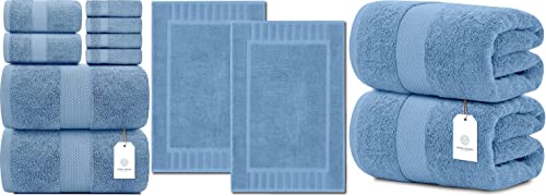 White Classic Luxury Light Blue Bath Towel Set Luxury Bath Mat | 2 Pack Luxury Bath Sheet | 2 Pack Bundle (Light Blue)