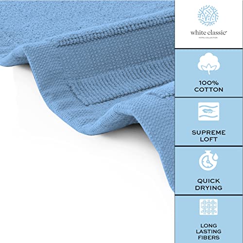 White Classic Luxury Light Blue Bath Towel Set Luxury Bath Mat | 2 Pack Luxury Bath Sheet | 2 Pack Bundle (Light Blue)