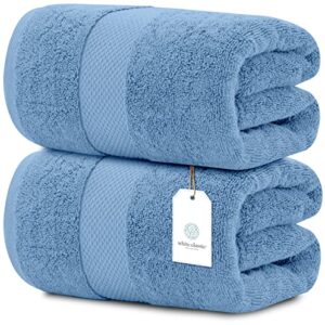 White Classic Luxury Light Blue Bath Towel Set Luxury Bath Mat | 2 Pack Luxury Bath Sheet | 2 Pack Bundle (Light Blue)