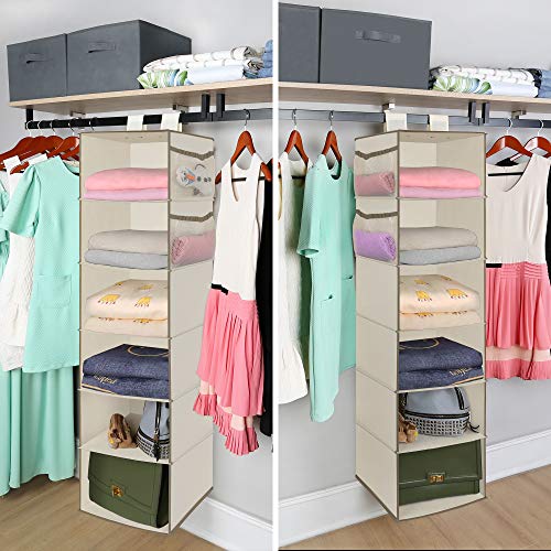 MAX Houser 6 Tier Shelf Hanging Closet Organizer, Closet Hanging Shelf with 2 Sturdy Hooks for Storage, Foldable,Grey and Beige2