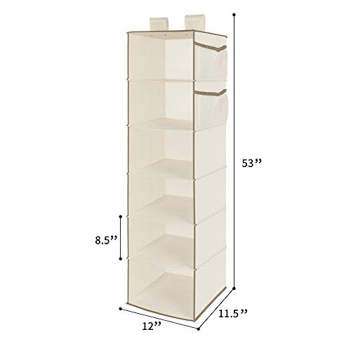 MAX Houser 6 Tier Shelf Hanging Closet Organizer, Closet Hanging Shelf with 2 Sturdy Hooks for Storage, Foldable,Grey and Beige2