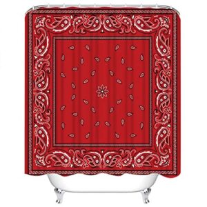 4 Piece Abstract Paisley Shower Curtain Waterproof Red Bandana Elegant Ethnic Tribal Bathroom Sets with Non-Slip Rugs, Toilet Lid Cover and Bath Mat with Standard Size