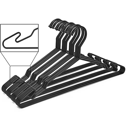 Luxurious Hanger Set Heavy Duty Metal Hangers with Unique Hook Design Durable & Sturdy Coat Hangers 4mm Thick Withstands 25lbs Weight Smooth Powder Coated Finish Compact Shirt Hangers - 20 Pack Black