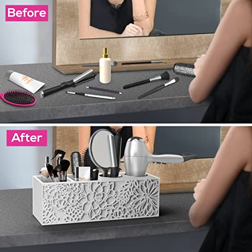 Wall Mount Hair Tool Organizer, Hair Care Product Beauty Supply Station Hot Holder for Blow Dryer, Curling Iron, Straightener, Brush Stand - Bathroom Storage -Makeup Vanity, Countertop or Dresser