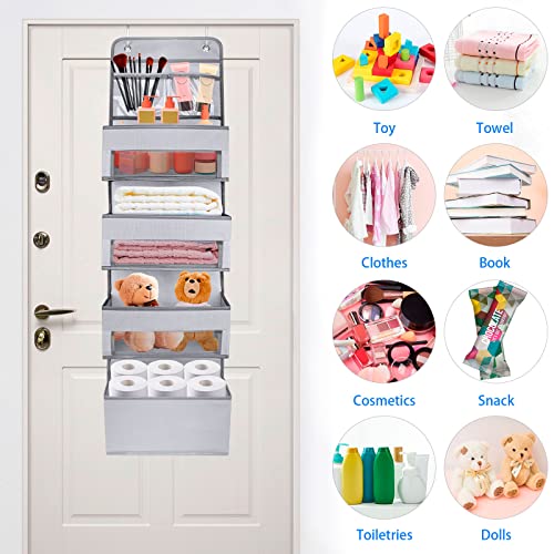 3 Pack Over The Door Organizer, 5-Shelf Over Door Hanging Organizer, Foldable Wall Mount 4 Big Pocket Storage With PVC Clear Window, Large Capacity Storage, For Bedroom,Storage Cosmetics,Sundries(Grey