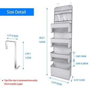 3 Pack Over The Door Organizer, 5-Shelf Over Door Hanging Organizer, Foldable Wall Mount 4 Big Pocket Storage With PVC Clear Window, Large Capacity Storage, For Bedroom,Storage Cosmetics,Sundries(Grey