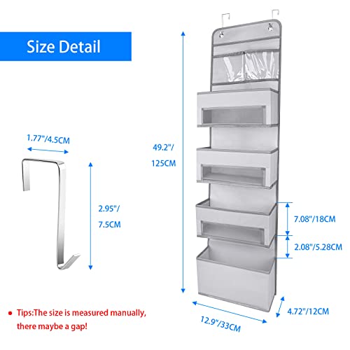 3 Pack Over The Door Organizer, 5-Shelf Over Door Hanging Organizer, Foldable Wall Mount 4 Big Pocket Storage With PVC Clear Window, Large Capacity Storage, For Bedroom,Storage Cosmetics,Sundries(Grey