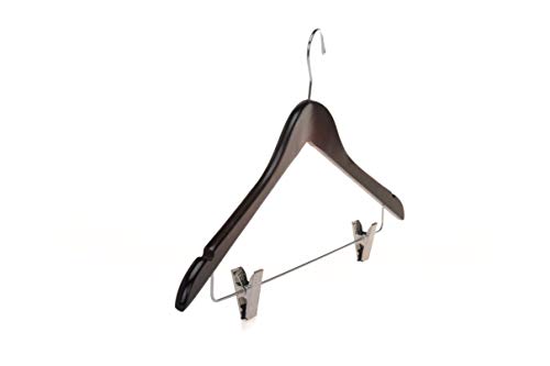 Quality Wooden Skirt Hangers with Clips Smooth Solid Wood Pants Hangers with Durable Adjustable Metal Clips, Swivel Hook, Coat, Jacket, Blouse Suit Hangers (Mahogany, 10)