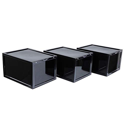 7Penn Plastic Shoe Boxes with Lids 3pk Black - Shoe Storage Containers for Display - Stackable Shoe Organizer