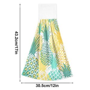 Summer Pineapple Kitchen Hanging Towel Tropical Fruits Leaves Hand Tie Towels Set 2 Pcs Tea Bar Dish Cloths Dry Towel Soft Absorbent Durable for Bathroom Laundry Room Decor