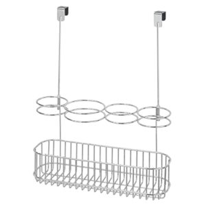 mDesign Metal Bathroom Storage Tool Organizer Accessory Basket Tray - Hang Over Cabinet Door - Storage for Hair Dryer, Straightener, Curling Iron & Hair Styling Products - Concerto Collection - Chrome