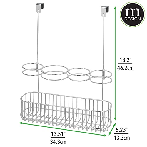 mDesign Metal Bathroom Storage Tool Organizer Accessory Basket Tray - Hang Over Cabinet Door - Storage for Hair Dryer, Straightener, Curling Iron & Hair Styling Products - Concerto Collection - Chrome