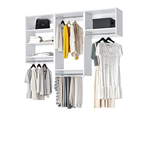 Closet Kit with Hanging Rods - Corner Closet System - Closet Shelves - Closet Organizers and Storage Shelves (White, 72 inches Wide) Closet Shelving