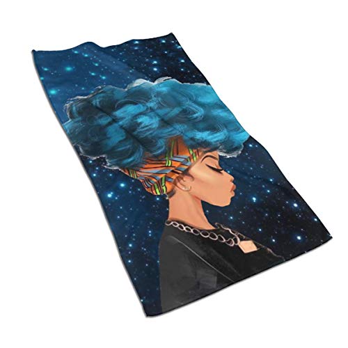 African American Women with Blue Hair Absorbent Hand Towel Soft Polyester Face Towel Multi Purpose Towels for Bathroom, Hotel, Gym and Spa 15.7X 27.5 Inch