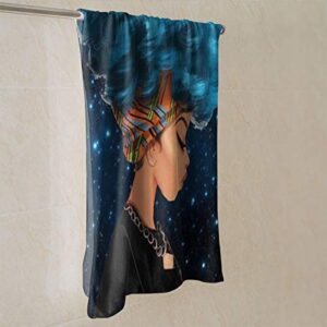 African American Women with Blue Hair Absorbent Hand Towel Soft Polyester Face Towel Multi Purpose Towels for Bathroom, Hotel, Gym and Spa 15.7X 27.5 Inch