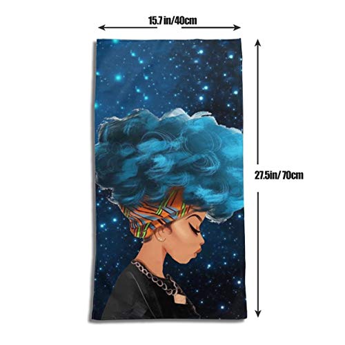 African American Women with Blue Hair Absorbent Hand Towel Soft Polyester Face Towel Multi Purpose Towels for Bathroom, Hotel, Gym and Spa 15.7X 27.5 Inch