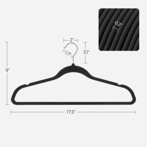 SONGMICS Rubber-Coated Plastic Hangers, 50 Pack Non-Slip Coat Hangers, Space-Saving Slim Clothes Hangers, 360 Degree Swivel Hooks, Shoulder Notches, Black UCRP008B05