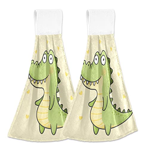 susiyo Cartoon Cute Alligator Animal Hanging Kitchen Towels 2 Pcs Tie Towels Dish Cloth Absorbent Soft Dry Towel Decorative Hanging Hand Towels for Bathroom Laundry Room Housewarming Home Decor