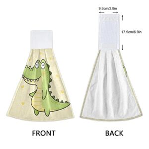 susiyo Cartoon Cute Alligator Animal Hanging Kitchen Towels 2 Pcs Tie Towels Dish Cloth Absorbent Soft Dry Towel Decorative Hanging Hand Towels for Bathroom Laundry Room Housewarming Home Decor