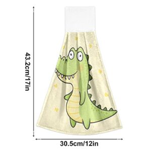 susiyo Cartoon Cute Alligator Animal Hanging Kitchen Towels 2 Pcs Tie Towels Dish Cloth Absorbent Soft Dry Towel Decorative Hanging Hand Towels for Bathroom Laundry Room Housewarming Home Decor