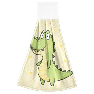 susiyo Cartoon Cute Alligator Animal Hanging Kitchen Towels 2 Pcs Tie Towels Dish Cloth Absorbent Soft Dry Towel Decorative Hanging Hand Towels for Bathroom Laundry Room Housewarming Home Decor